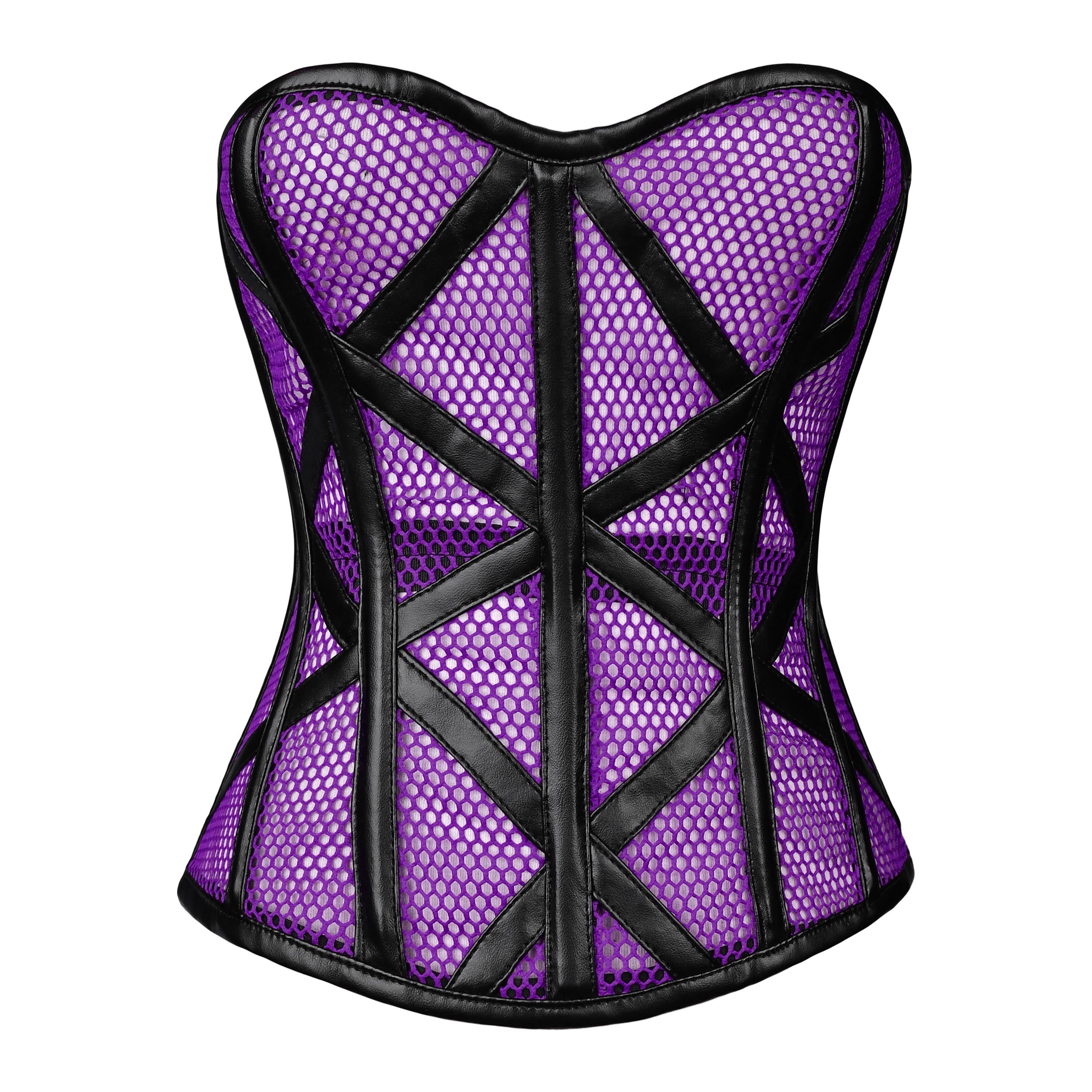 Purple Mesh Cage Corset with Black Leather Straps – Lara Leather