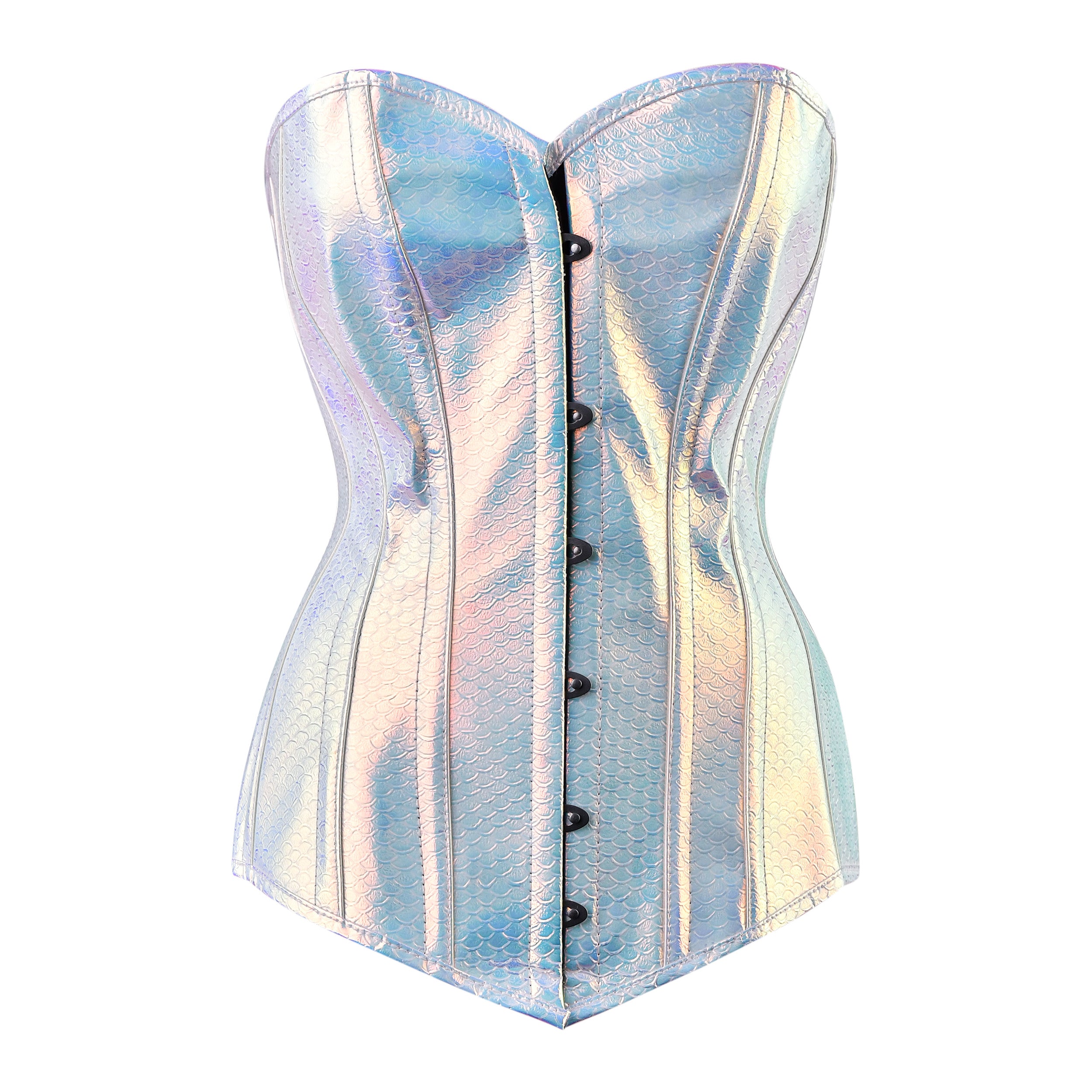 Iridescent Mermaid-Scale Overbust Corset (Silver-Blue Holo) – Lara Leather